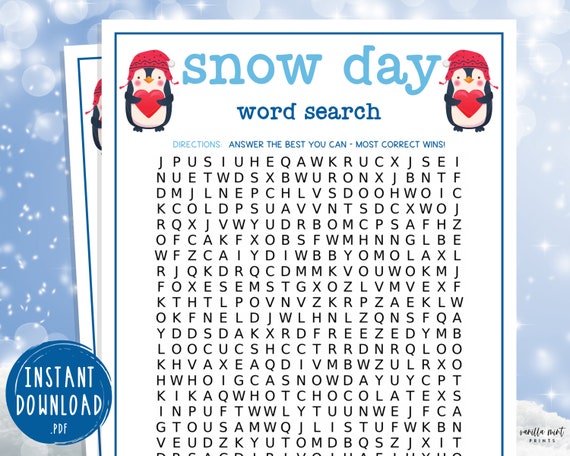 Snow Day Word Search Game Fun Printable Winter Games | Etsy