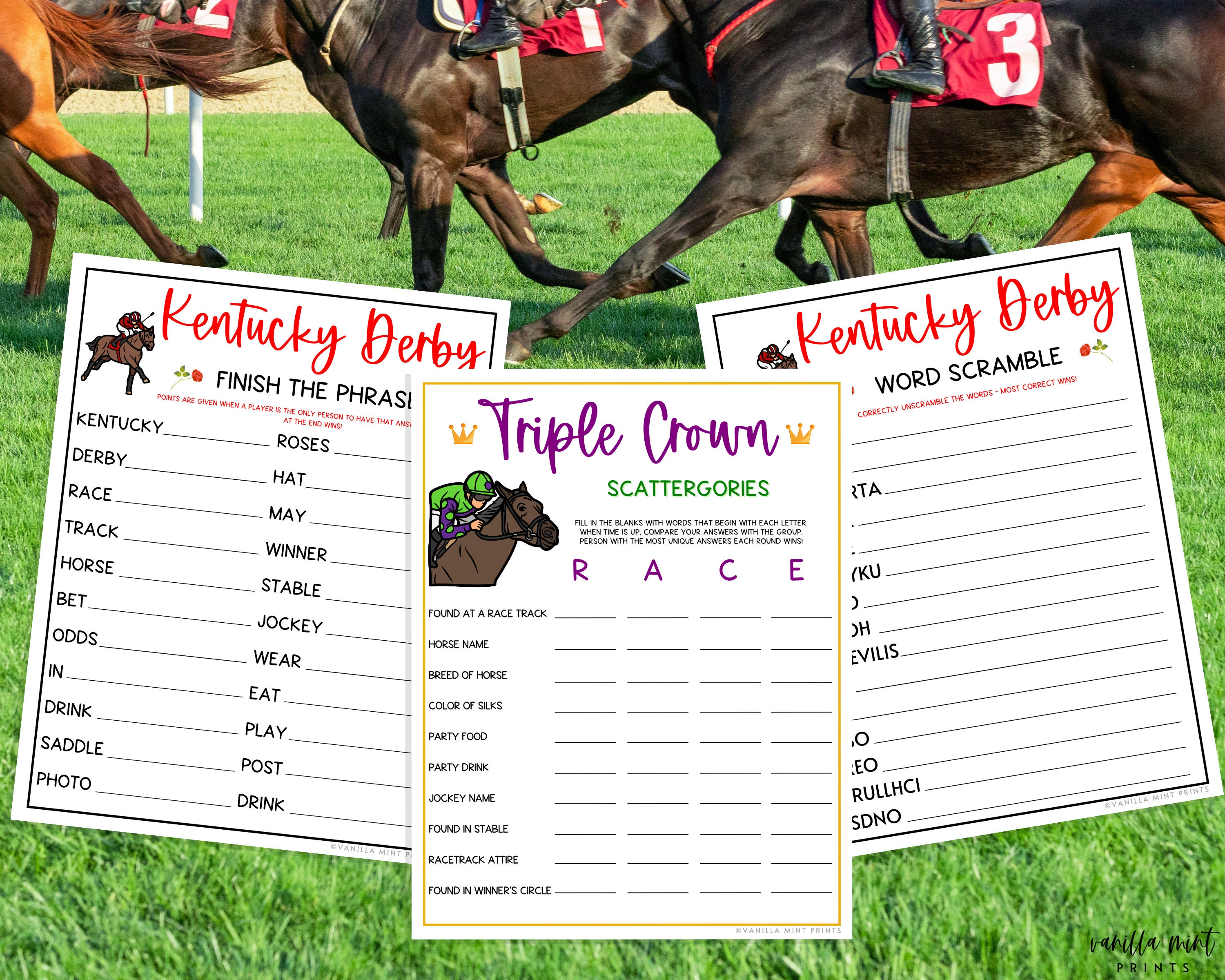 Kentucky Derby 10 Game BUNDLE Volume 2 Ten Horse Race Party - Etsy