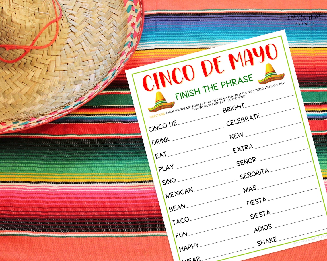 Cinco De Mayo Finish the Phrase Game Word Game Mexican - Etsy