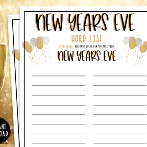 New Years Eve Word List Game New Years Games New Years Eve | Etsy