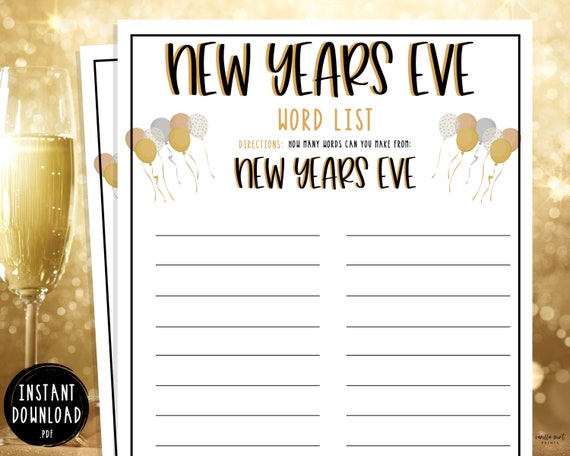 New Years Eve Word List Game New Years Games New Years Eve | Etsy