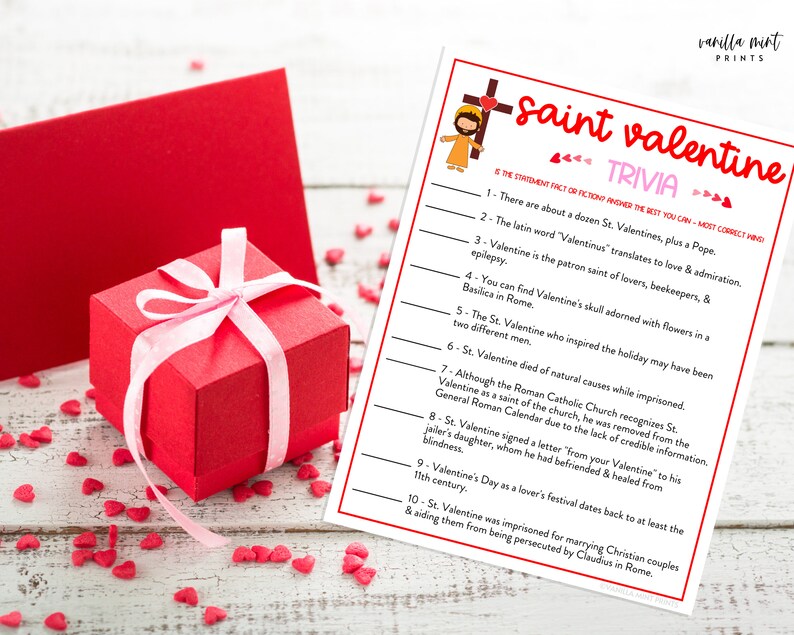 Valentine's Day Saint Valentine Trivia Game Valentine - Etsy