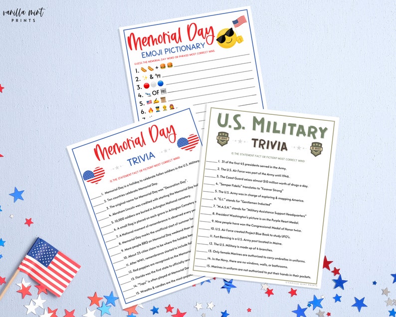 Memorial Day 10 Game BUNDLE Printable Memorial Day Party - Etsy