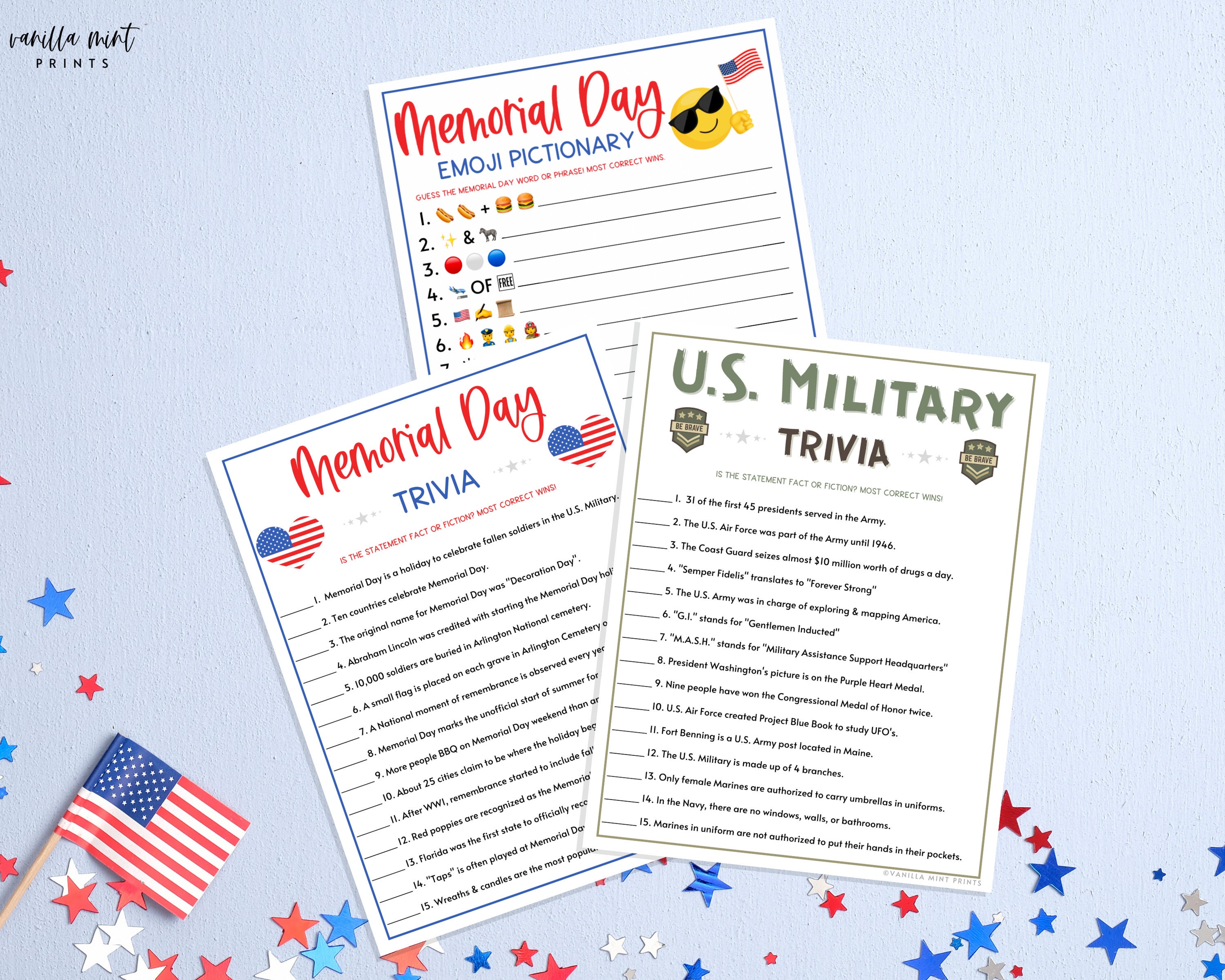 Memorial Day 10 Game BUNDLE Printable Memorial Day Party - Etsy