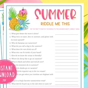 Summer Riddle Me This Game | Printable Summertime Games | Party Games ...