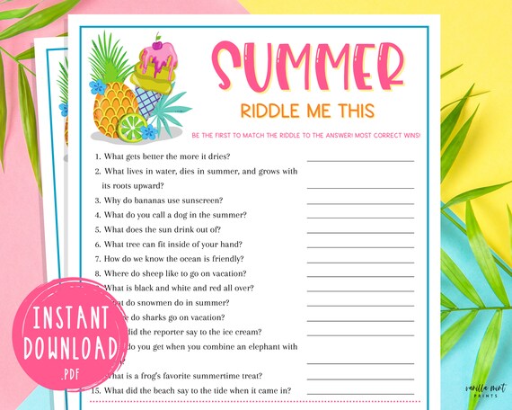 Summer Riddle Me This Game Printable Summertime Games - Etsy