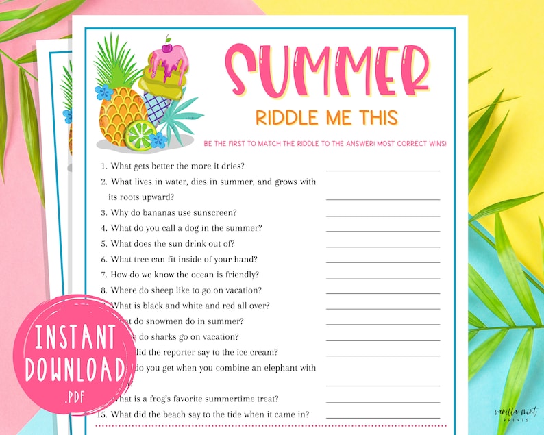 Summer Riddle Me This Game Printable Summertime Games - Etsy Canada
