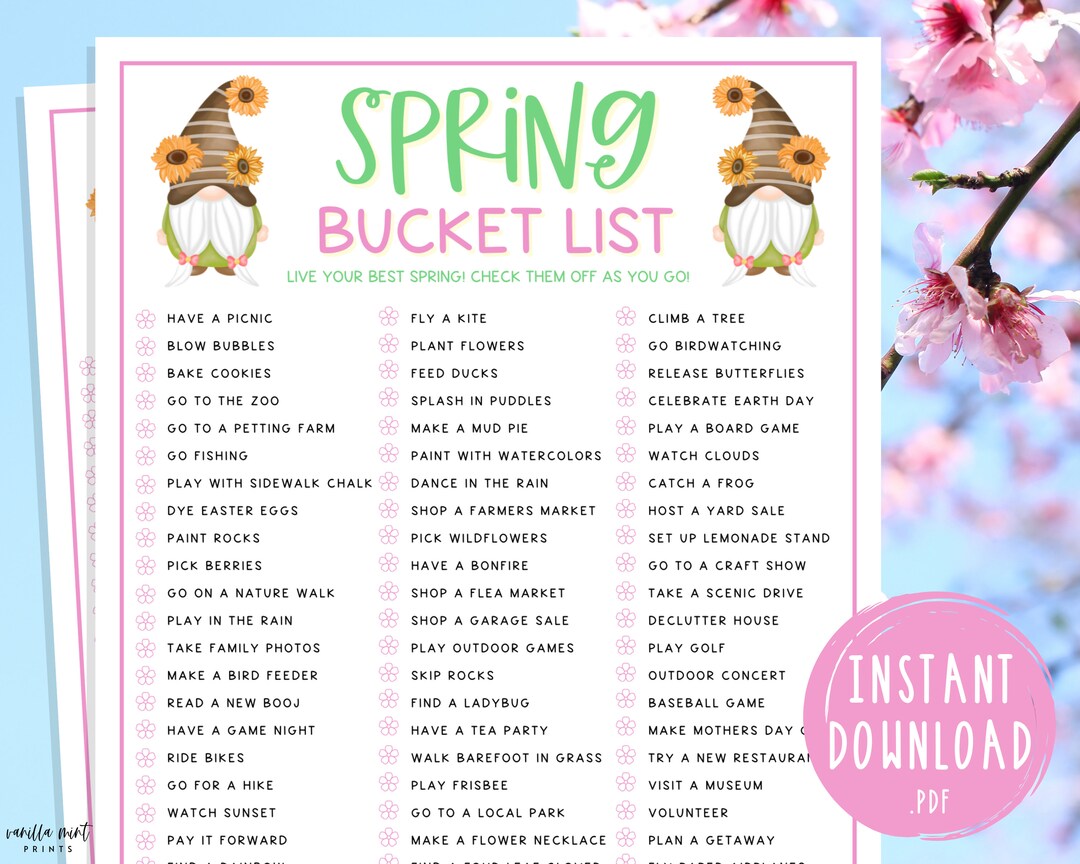 Spring Bucket List | Printable Springtime Games | Activities for Adults ...