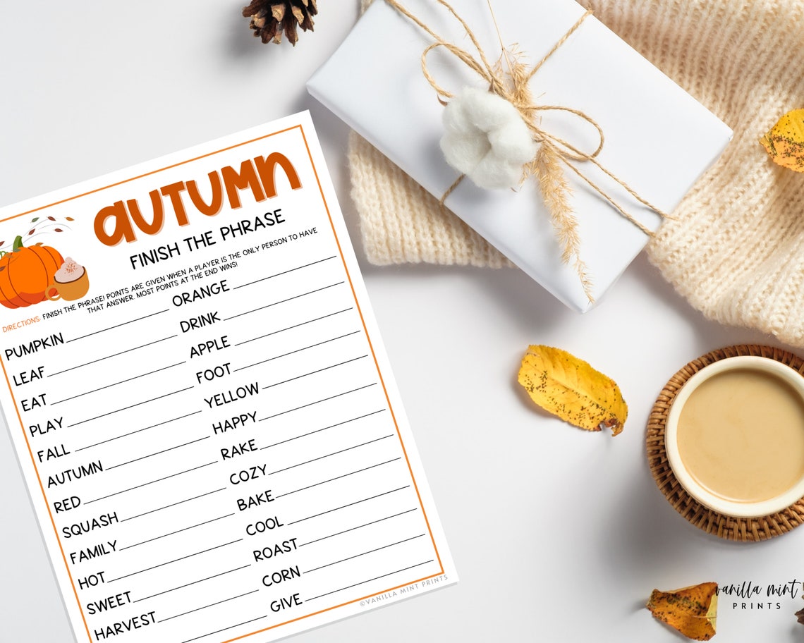 Fall Finish the Phrase Game Printable Autumn Party Games - Etsy