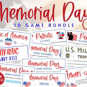 Memorial Day 10 Game BUNDLE Printable Memorial Day Party | Etsy