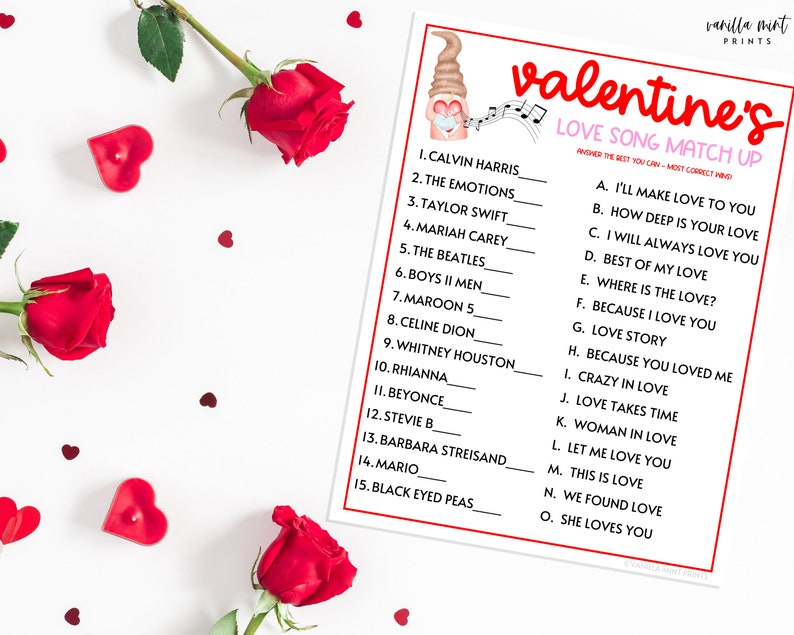 Valentine's Day Love Song Trivia Game Valentine - Etsy