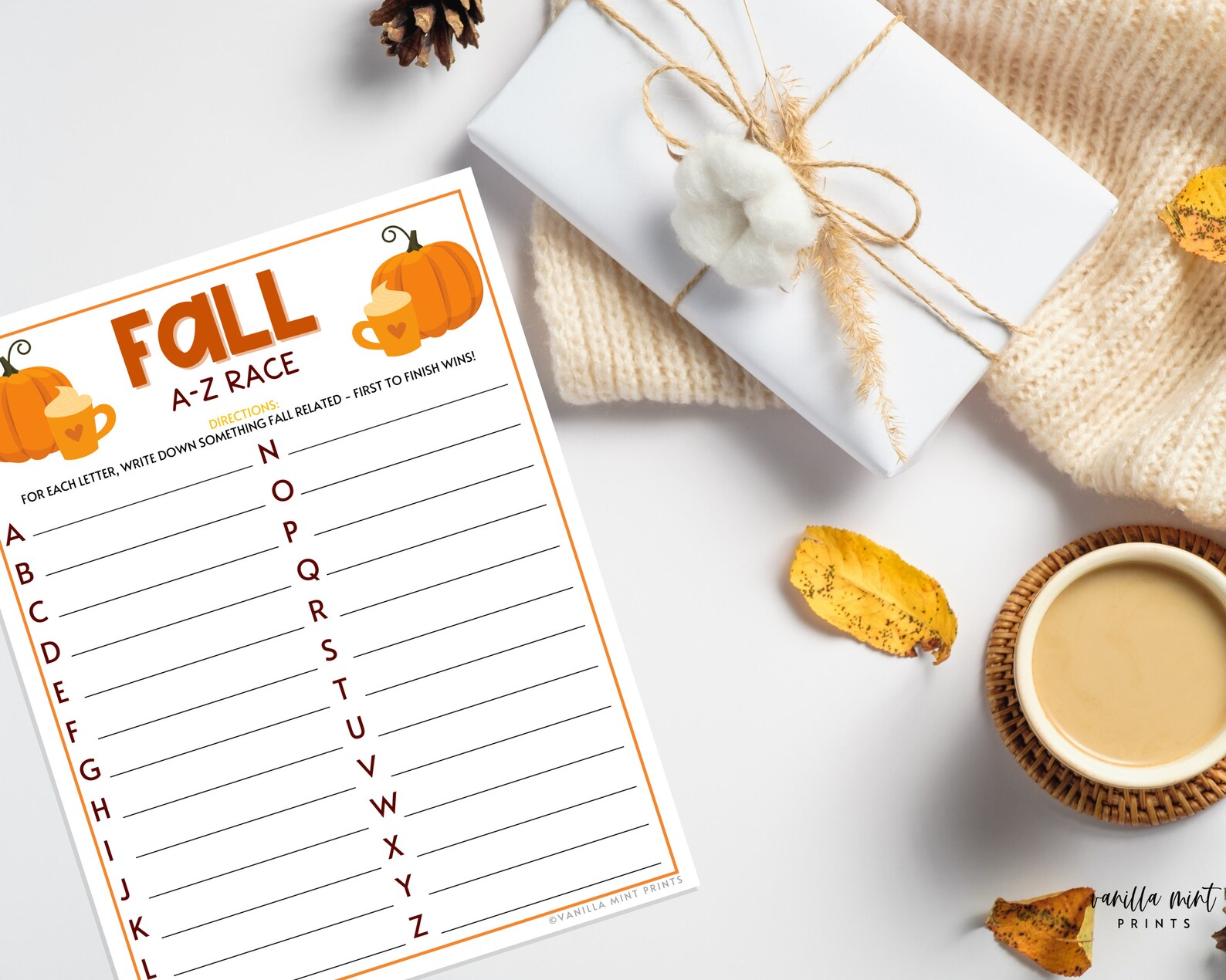 Fall A Z Race Game Printable Autumn Party Games Fall | Etsy
