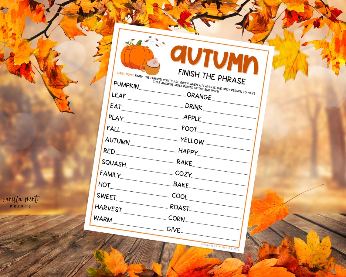 Fall Finish the Phrase Game Printable Autumn Party Games - Etsy