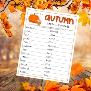Fall Finish the Phrase Game Printable Autumn Party Games - Etsy