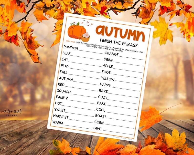 Fall Finish the Phrase Game Printable Autumn Party Games - Etsy
