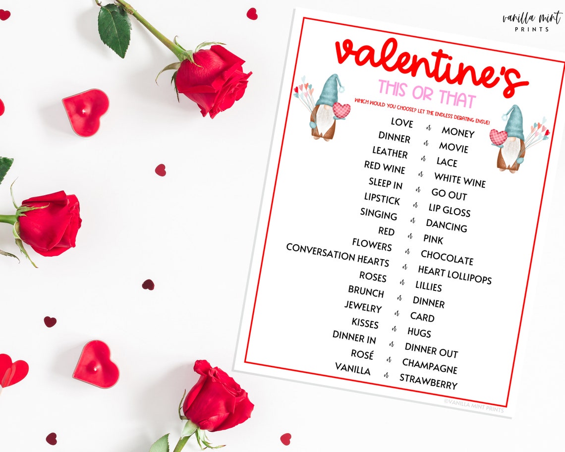 Valentine's Day This or That Game Valentine Printable | Etsy