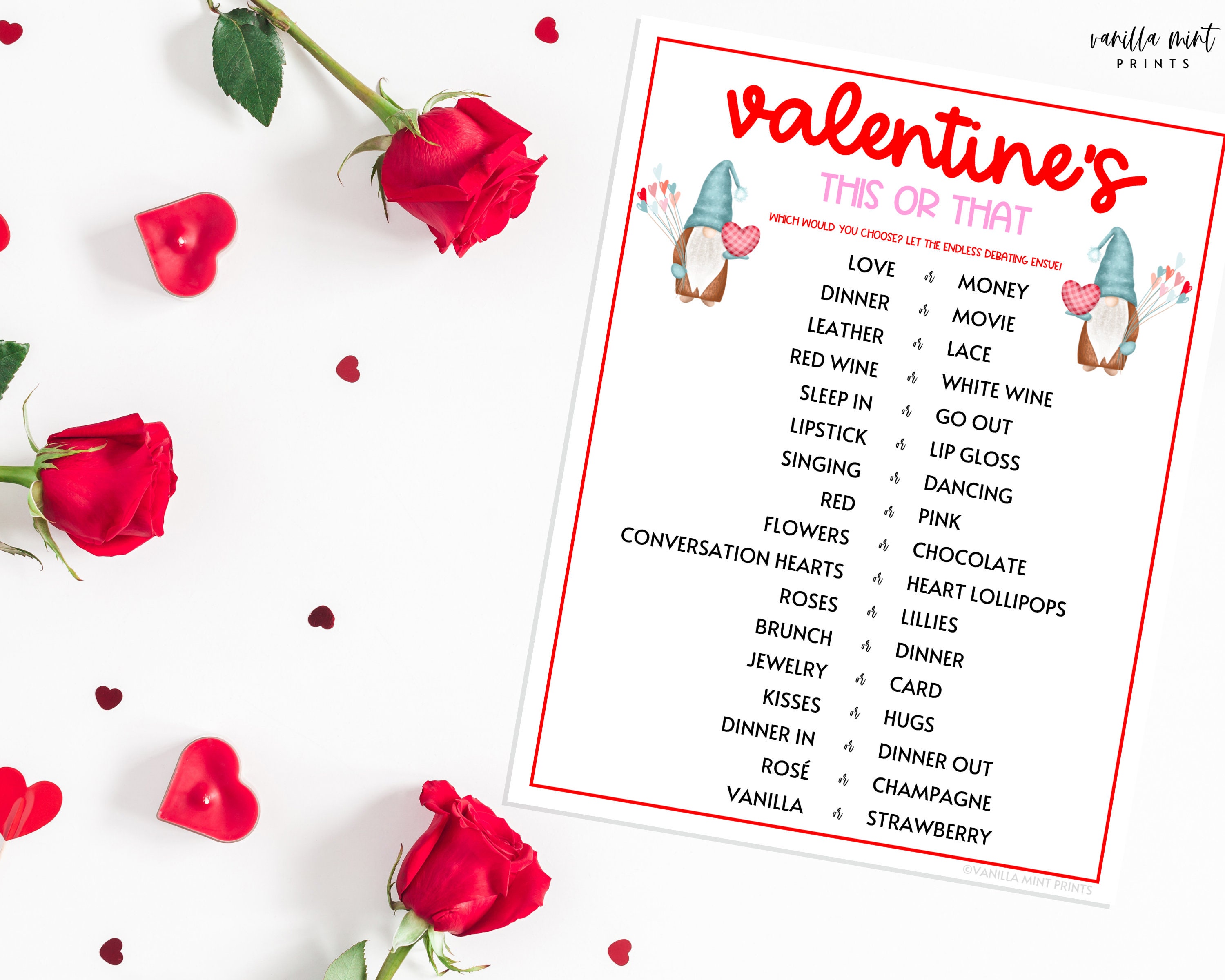 Valentine's Day This or That Game Valentine Printable | Etsy