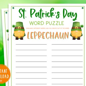 St. Patrick's Day Word Puzzle Game | Leprechaun | Irish Game | Fun St ...