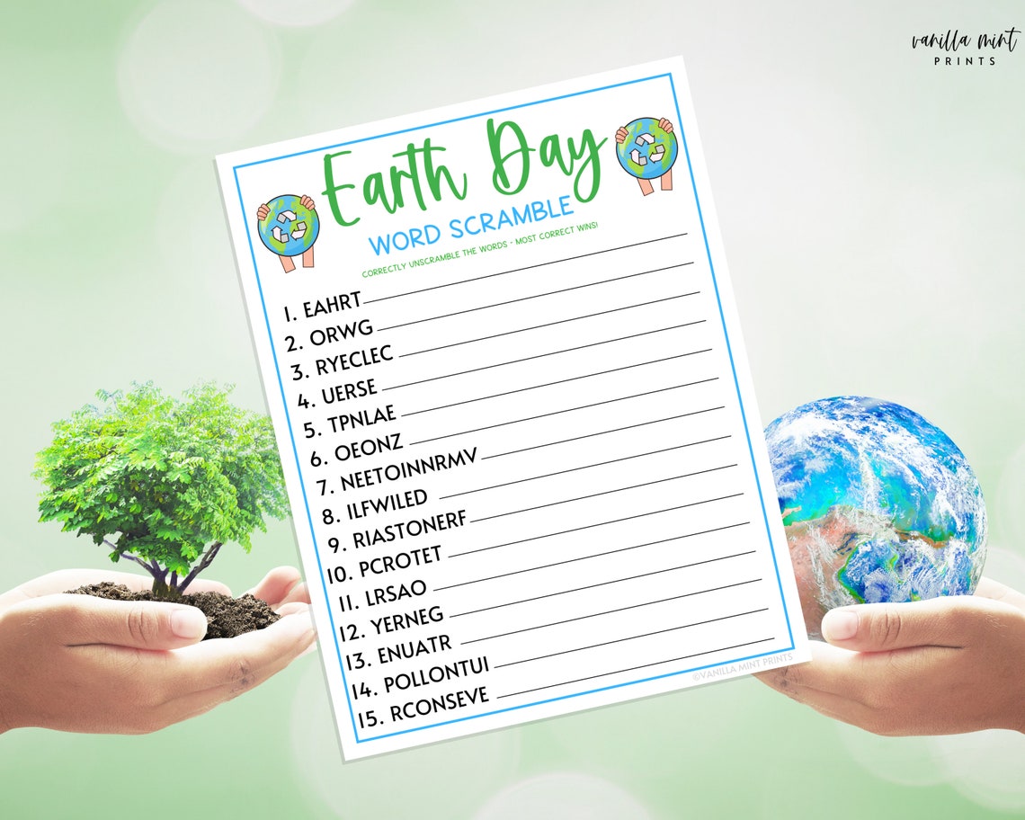 Earth Day Word Scramble Game Fun Printable Spring Games | Etsy