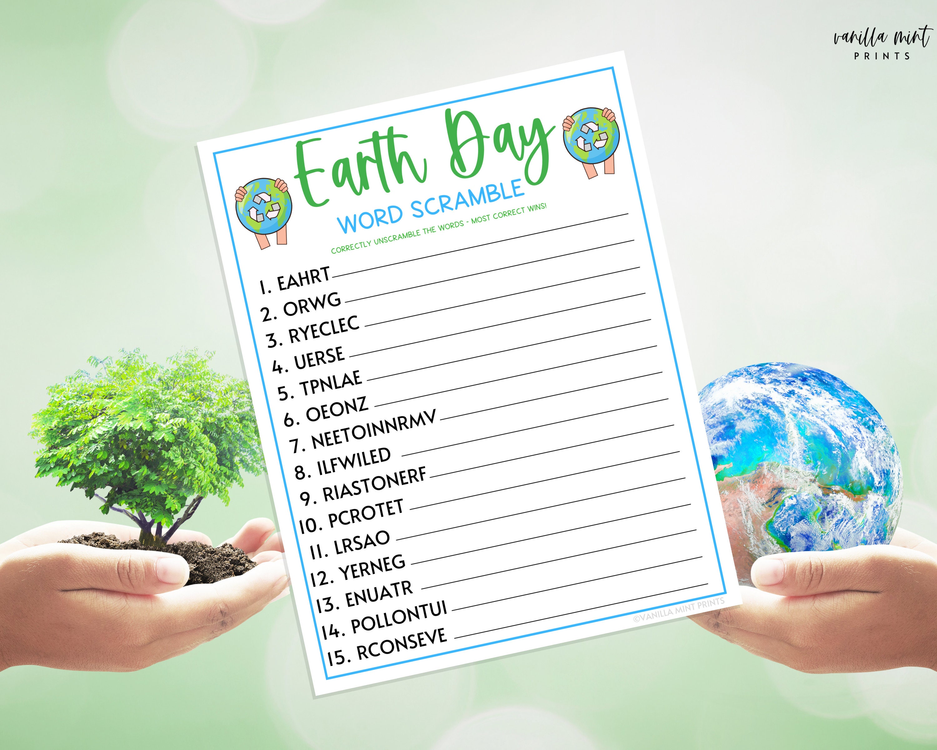 Earth Day Word Scramble Game Fun Printable Spring Games | Etsy