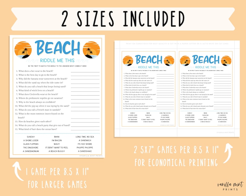 Beach Riddle Me This Game Printable Summertime Games Fun - Etsy