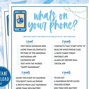 Hanukkah Whats on Your Phone Party Game | Chanukah Celebration Games ...