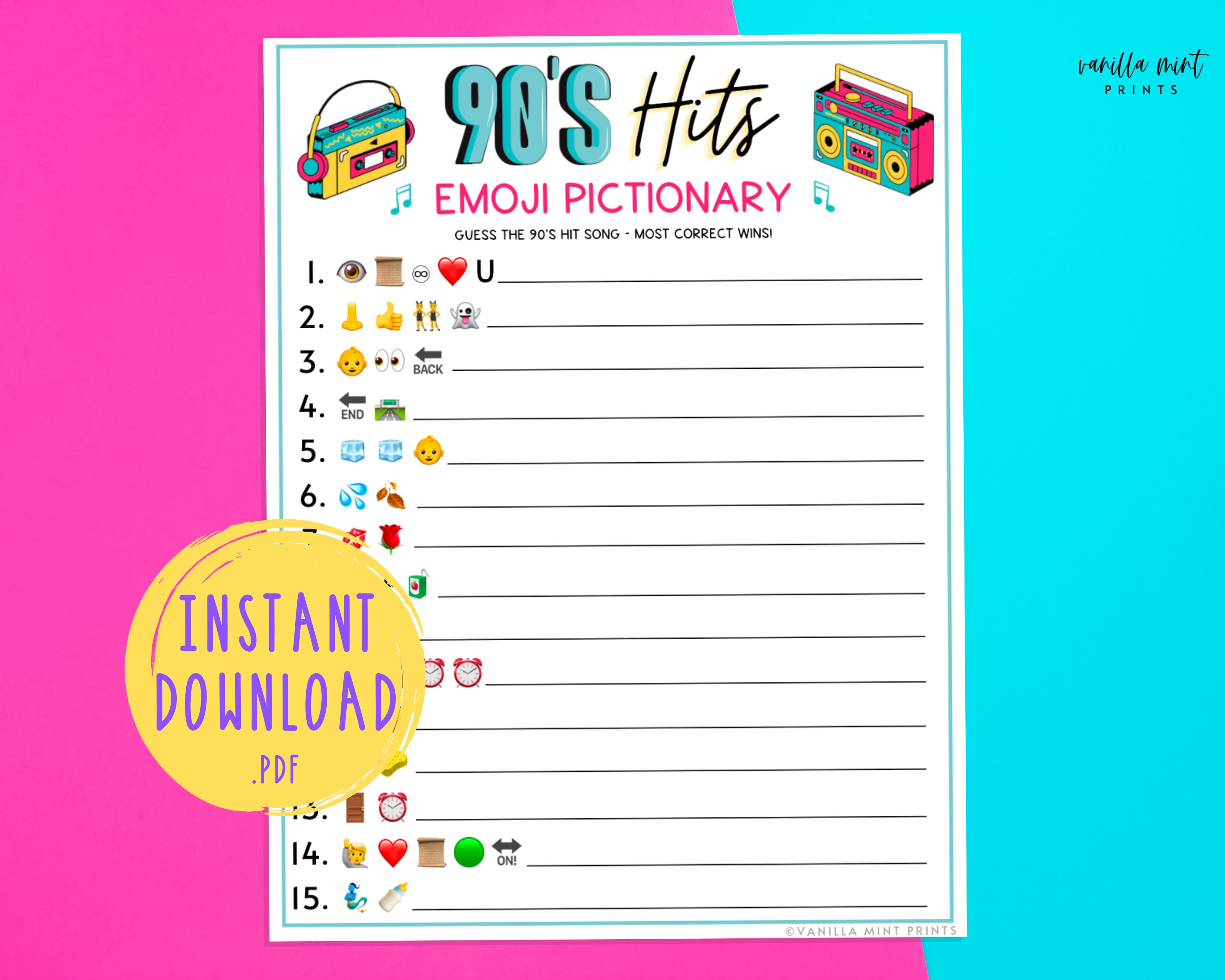 90s Hits Emoji Pictionary Pop Culture Trivia 90s Music - Etsy Canada