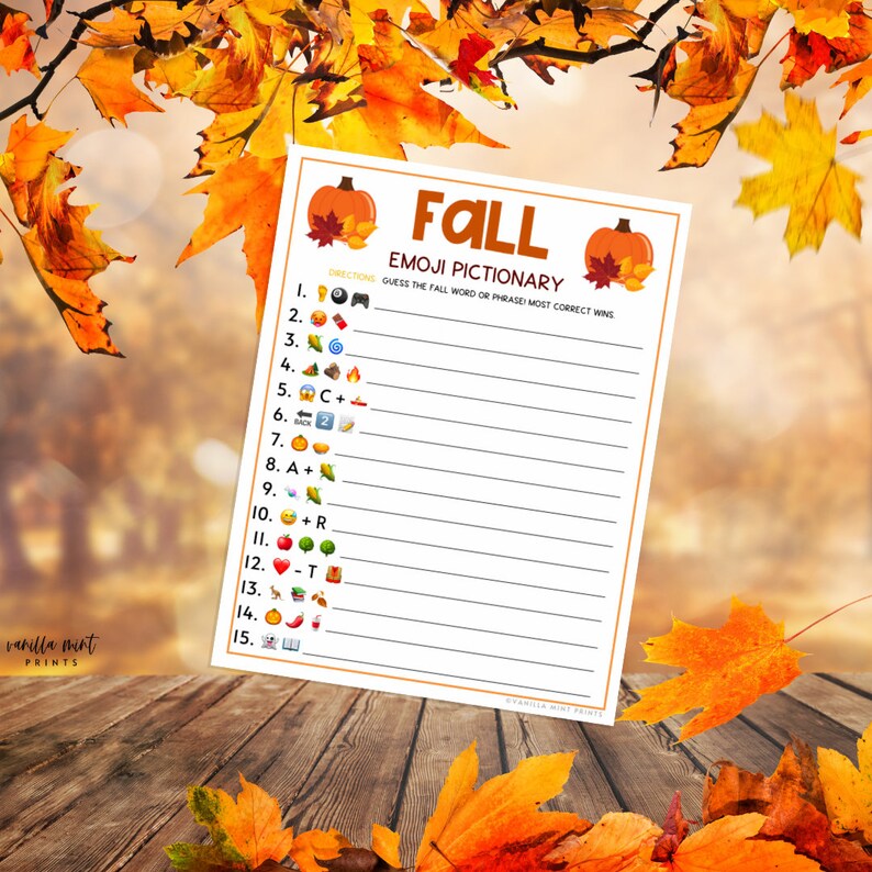 Fall Emoji Pictionary Game | Printable Autumn Games | Fall Time ...