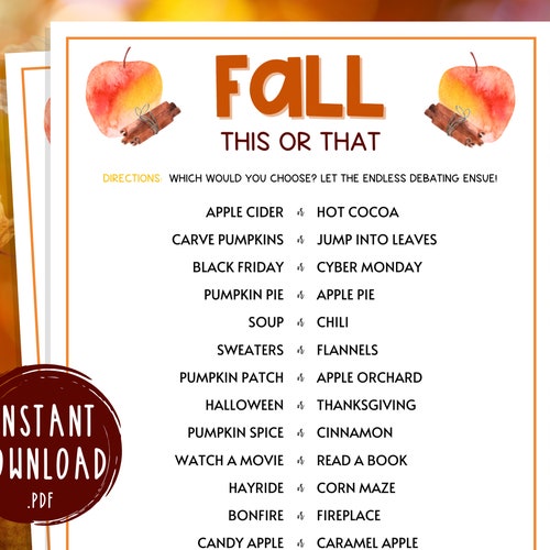 Fall This or That Game Printable Autumn Party Game Fall - Etsy
