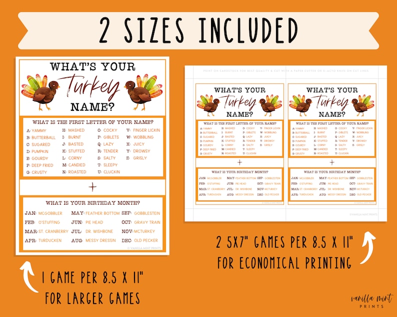 Thanksgiving Whats Your Turkey Name Game Thanksgiving Party - Etsy