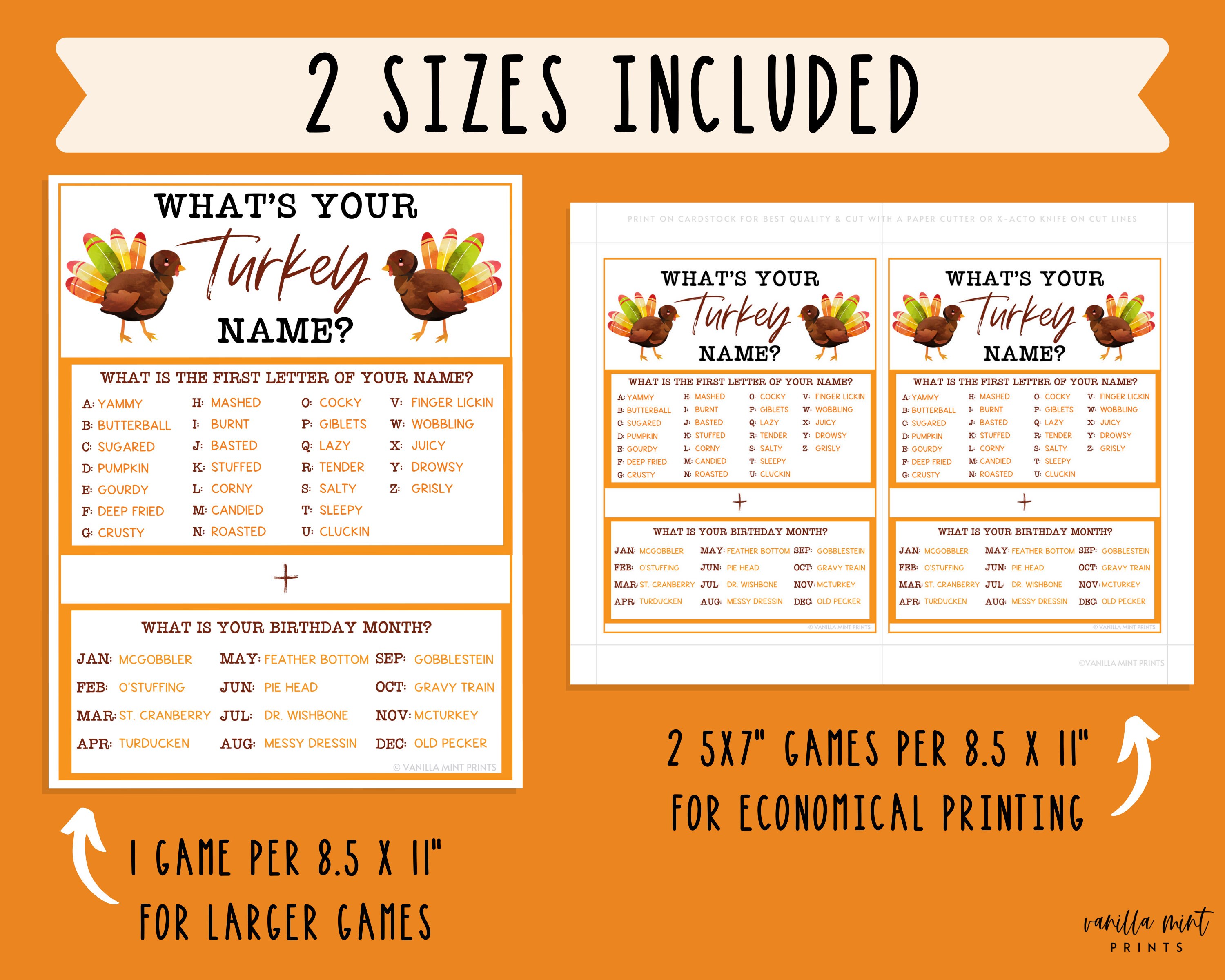 Thanksgiving Whats Your Turkey Name Game | Thanksgiving Party Games ...