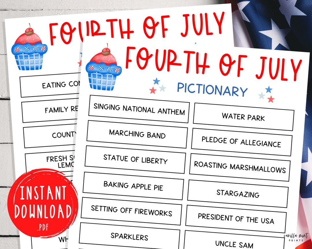 Fourth of July Pictionary Game 4th of July Printable Games Independence ...