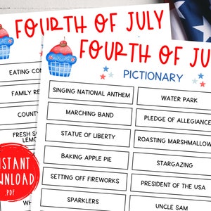 Fourth of July Pictionary Game 4th of July Printable Games Independence ...