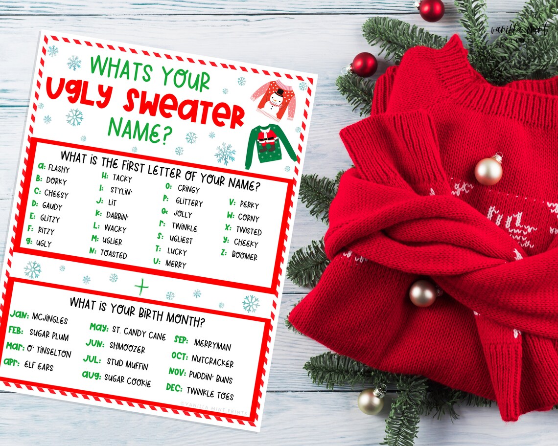 Whats Your Ugly Sweater Name Game | Find Someone Who Christmas ...