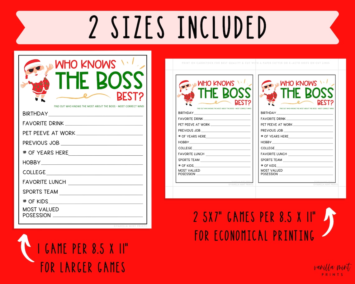 Holiday Office Party Who Knows the Boss Best Game Fun Xmas - Etsy