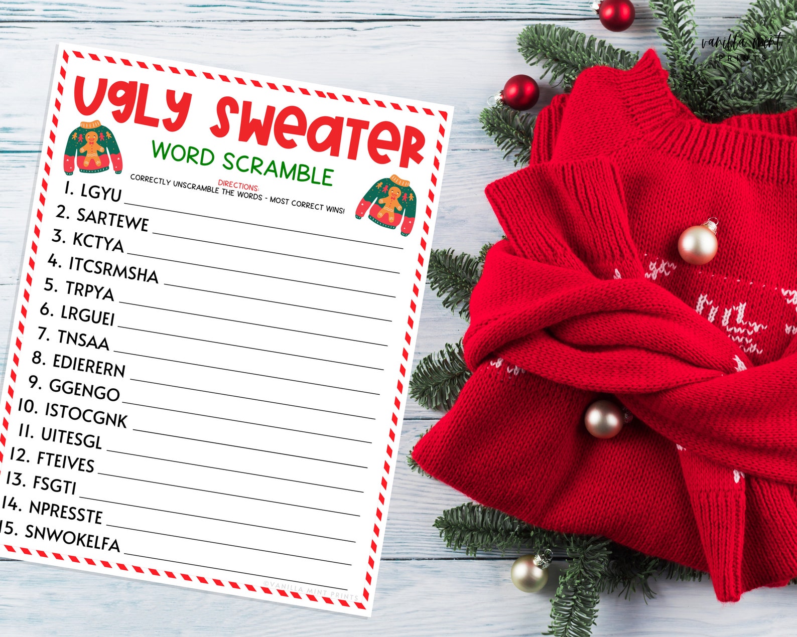 Ugly Sweater Party Word Scramble Game Christmas Printable | Etsy