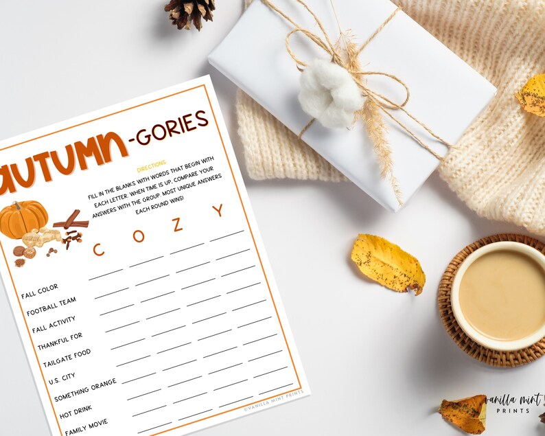 Autumn-gories Fall Scattergories Printable Party Games - Etsy