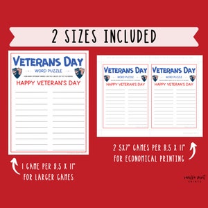 Veterans Day Word Puzzle Game | Printable Veterans Day Party Games ...