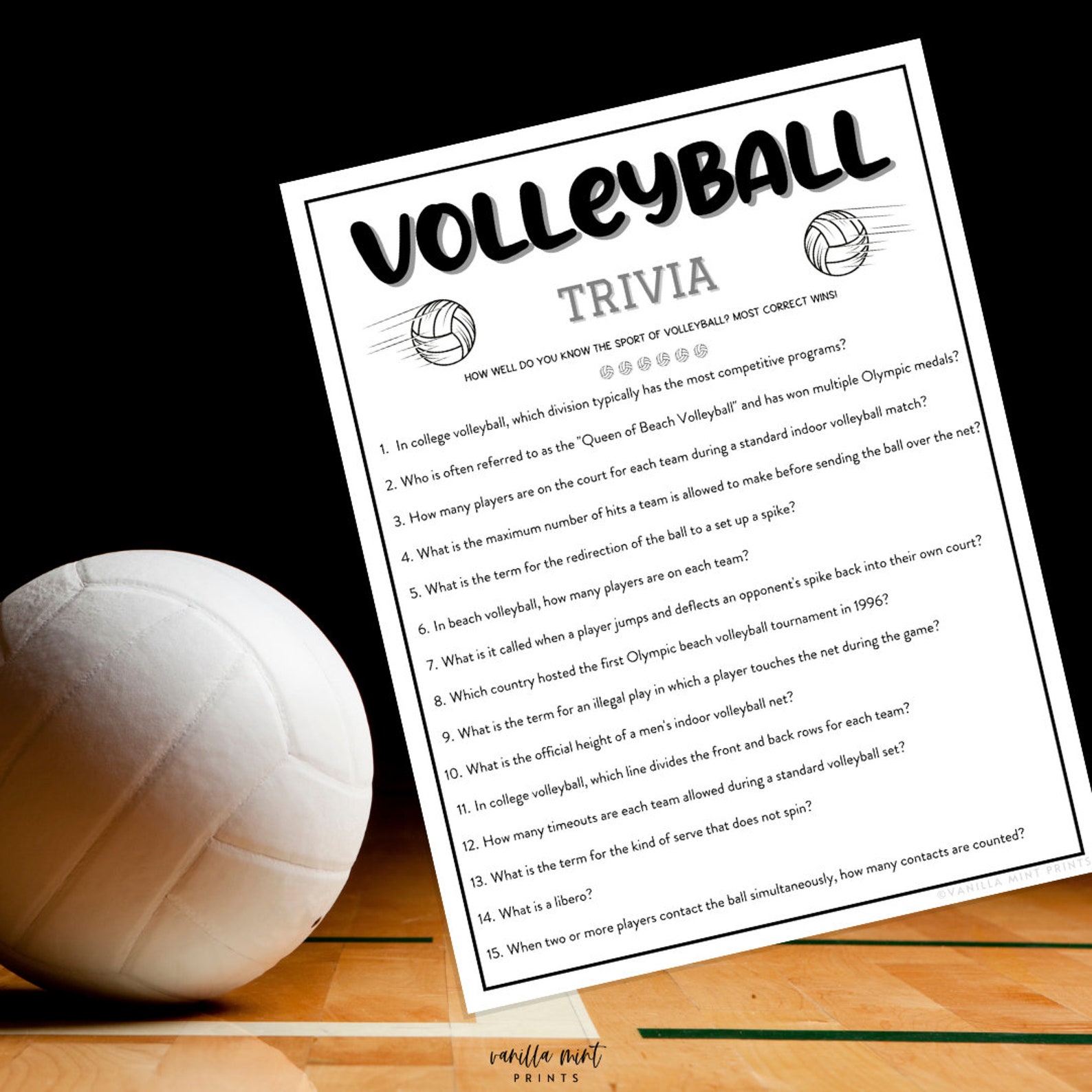 Volleyball Trivia Game Printable Volleyball Team Party Games Travel ...