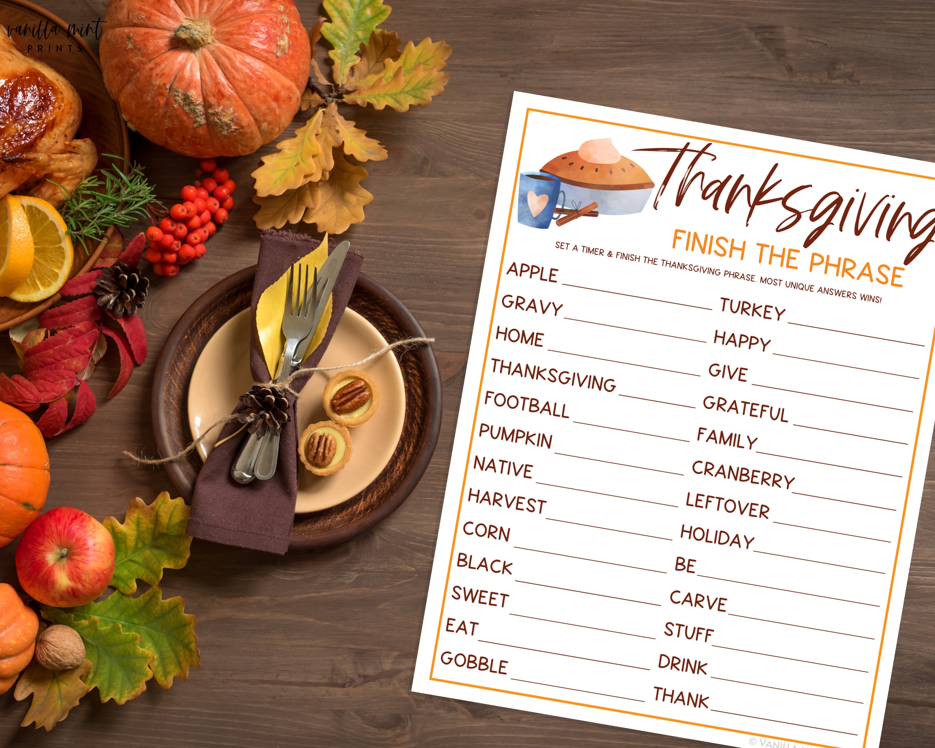 Thanksgiving Finish That Phrase Game Finish the Phrase Game - Etsy