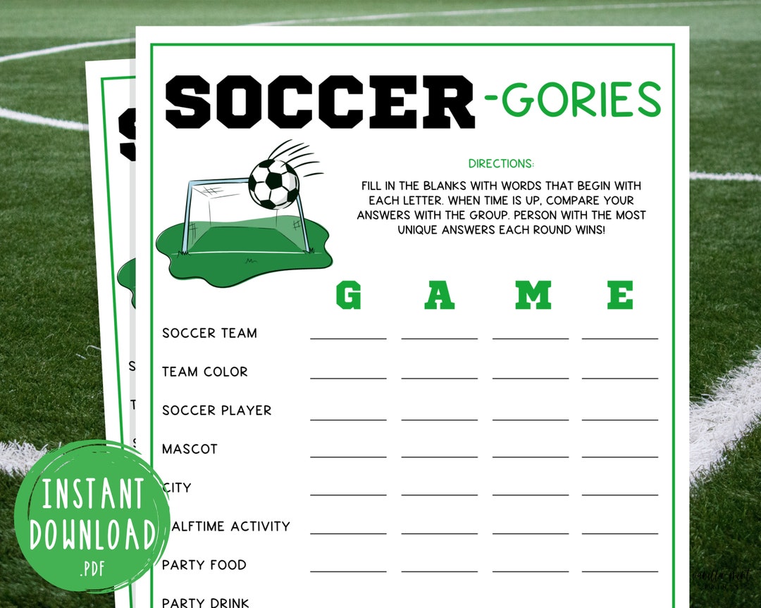 Soccer Scattergories Game | Printable Soccer Team Party Game | Futbol ...