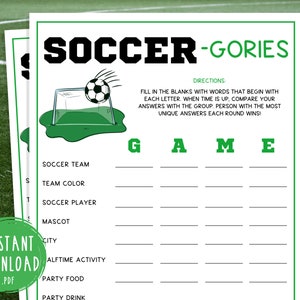 Soccer Scattergories Game | Printable Soccer Team Party Game | Futbol ...