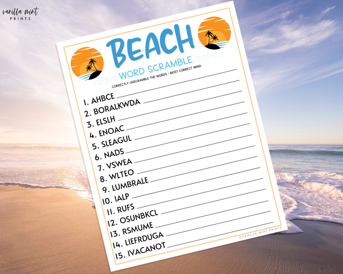 Beach Word Scramble Game Printable Summertime Games Fun - Etsy