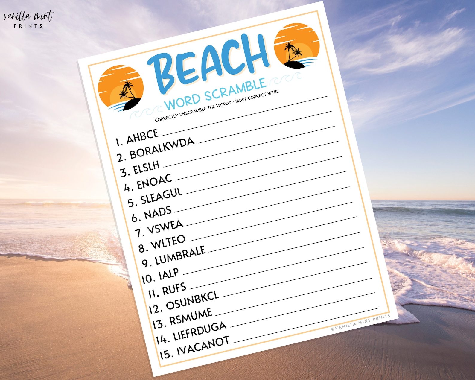 Beach Word Scramble Game Printable Summertime Games Fun - Etsy