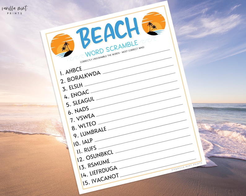 Beach Word Scramble Game Printable Summertime Games Fun - Etsy