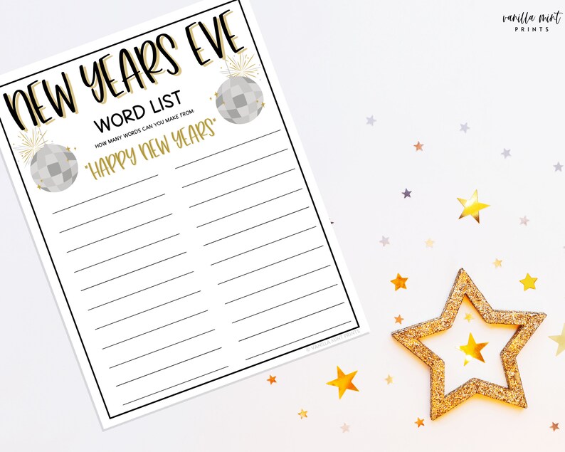 New Years Eve Word List Game New Years Games New Years Eve | Etsy