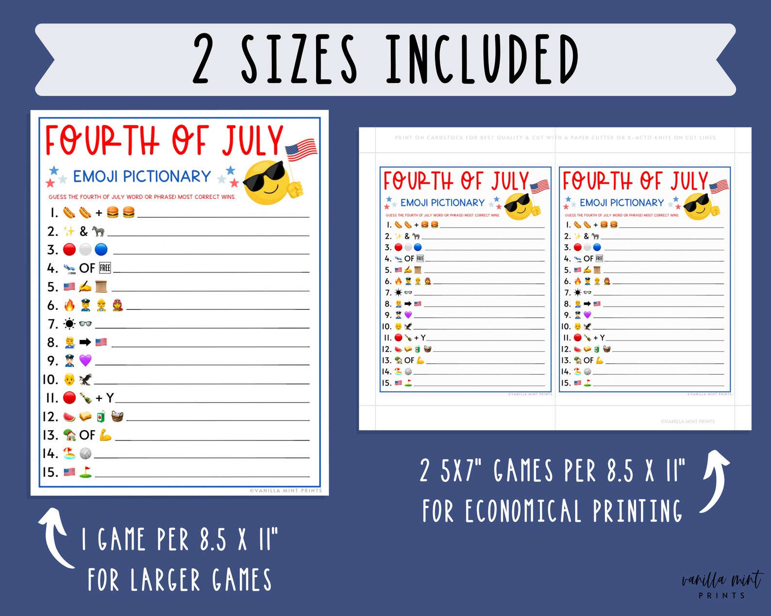 Fourth of July Emoji Pictionary Game | 4th of July Printable Party Game ...
