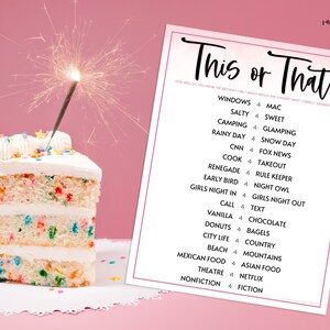 PINK Adult Birthday Party Games | Birthday This or That Party Game ...