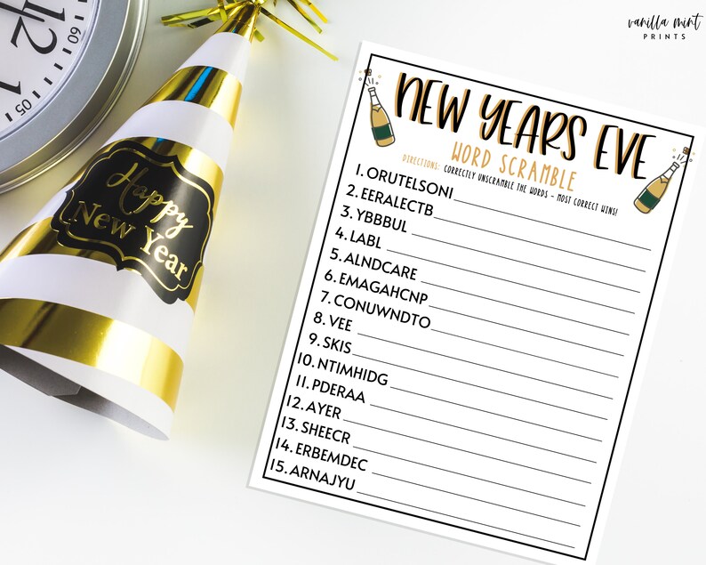 New Years Eve Word Scramble Game New Years Printable Games | Etsy