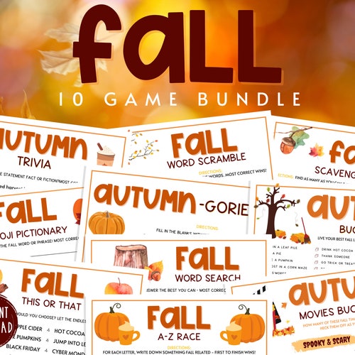 Fall 10 Game BUNDLE Printable Autumn Game Bundle Fall Time - Etsy